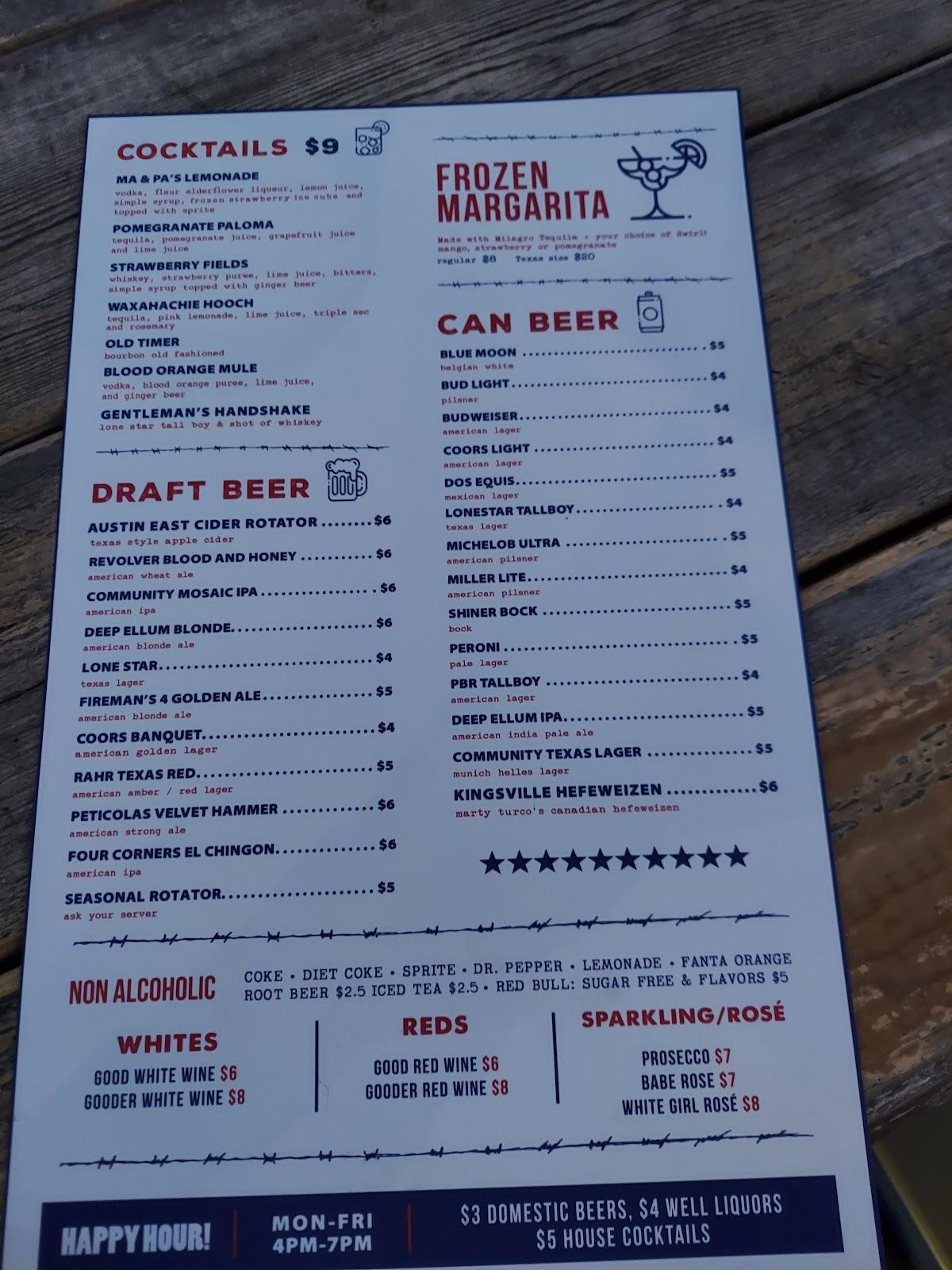 Menu at Ferris Wheelers Backyard and BBQ, Dallas