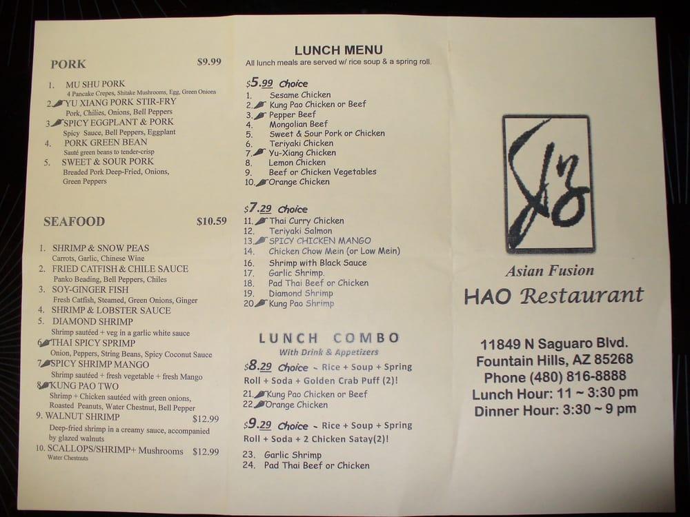 Menu at Hao Restaurant, Fountain Hills