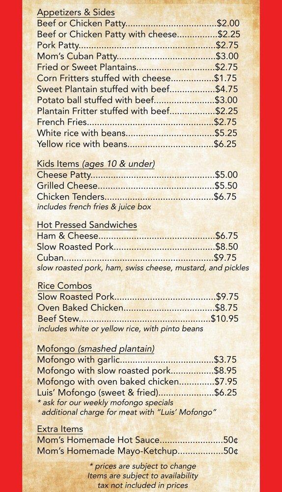 Menu at The Latin Corner restaurant, Spring City