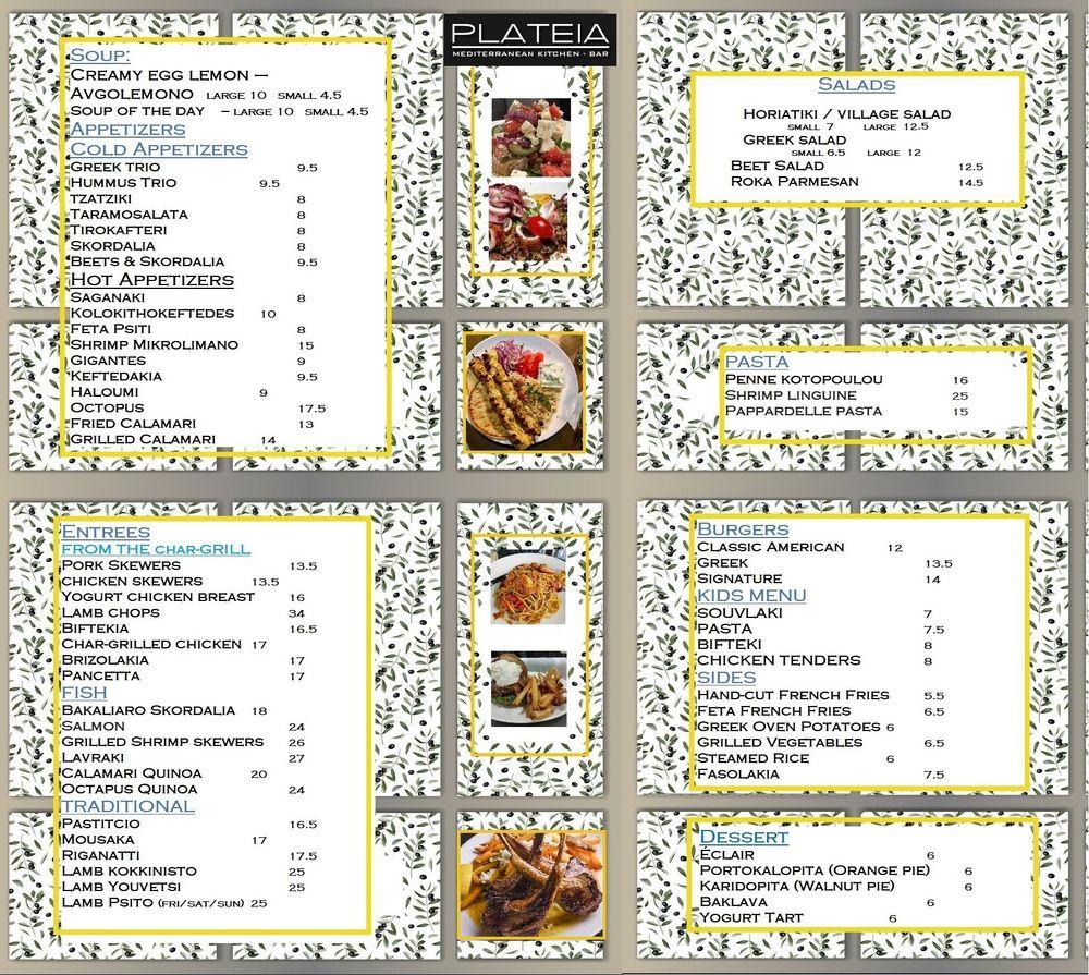 Menu at Plateia Mediterranean Kitchen pub & bar, Glenview