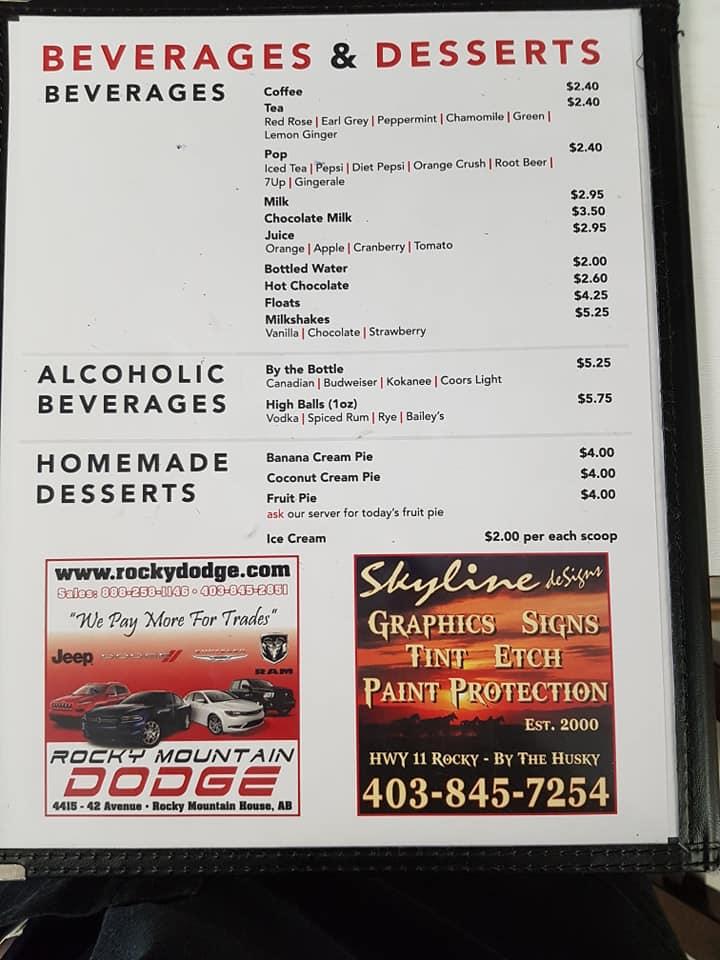 Menu at Rainbow Cafe & Grill, Rocky Mountain House
