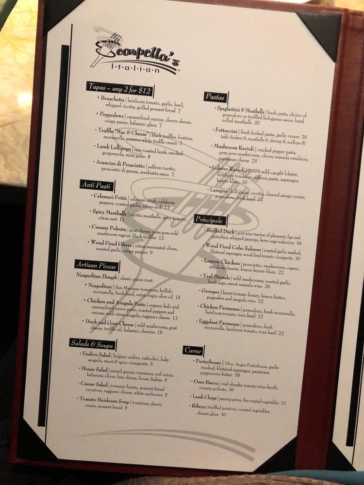 Menu at Scarpetta's pub & bar, Fremont