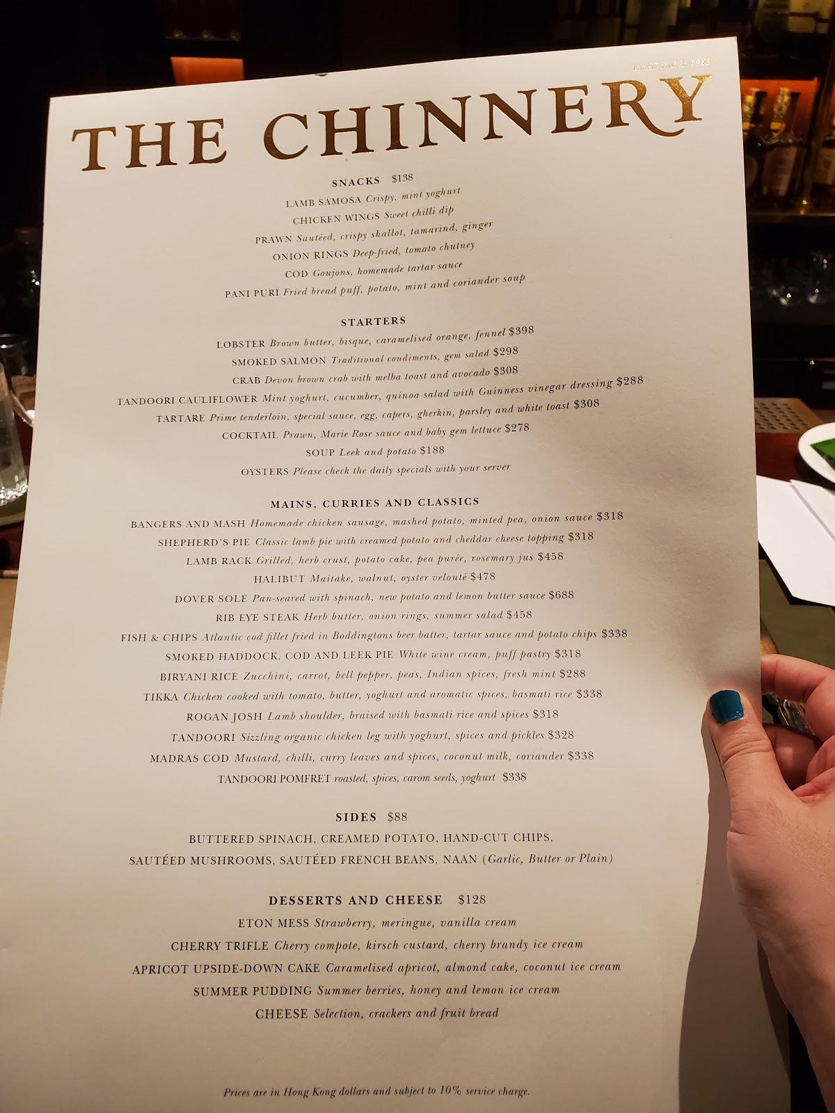Menu at The Chinnery pub & bar, Hong Kong, 5 Connaught Rd Central