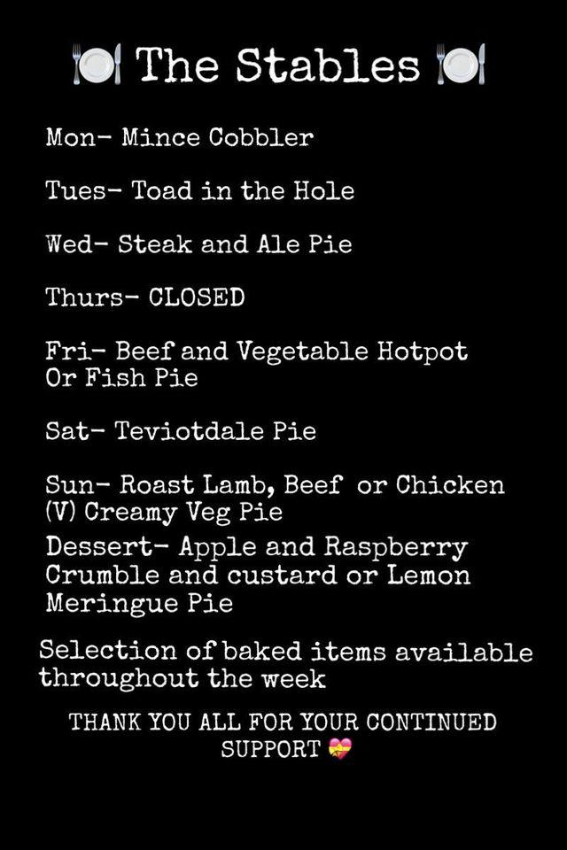 Menu at The Stables cafe, Barnard Castle