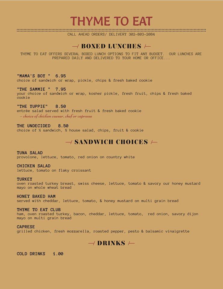 Menu at Thyme To Eat Food Truck restaurant, Camden