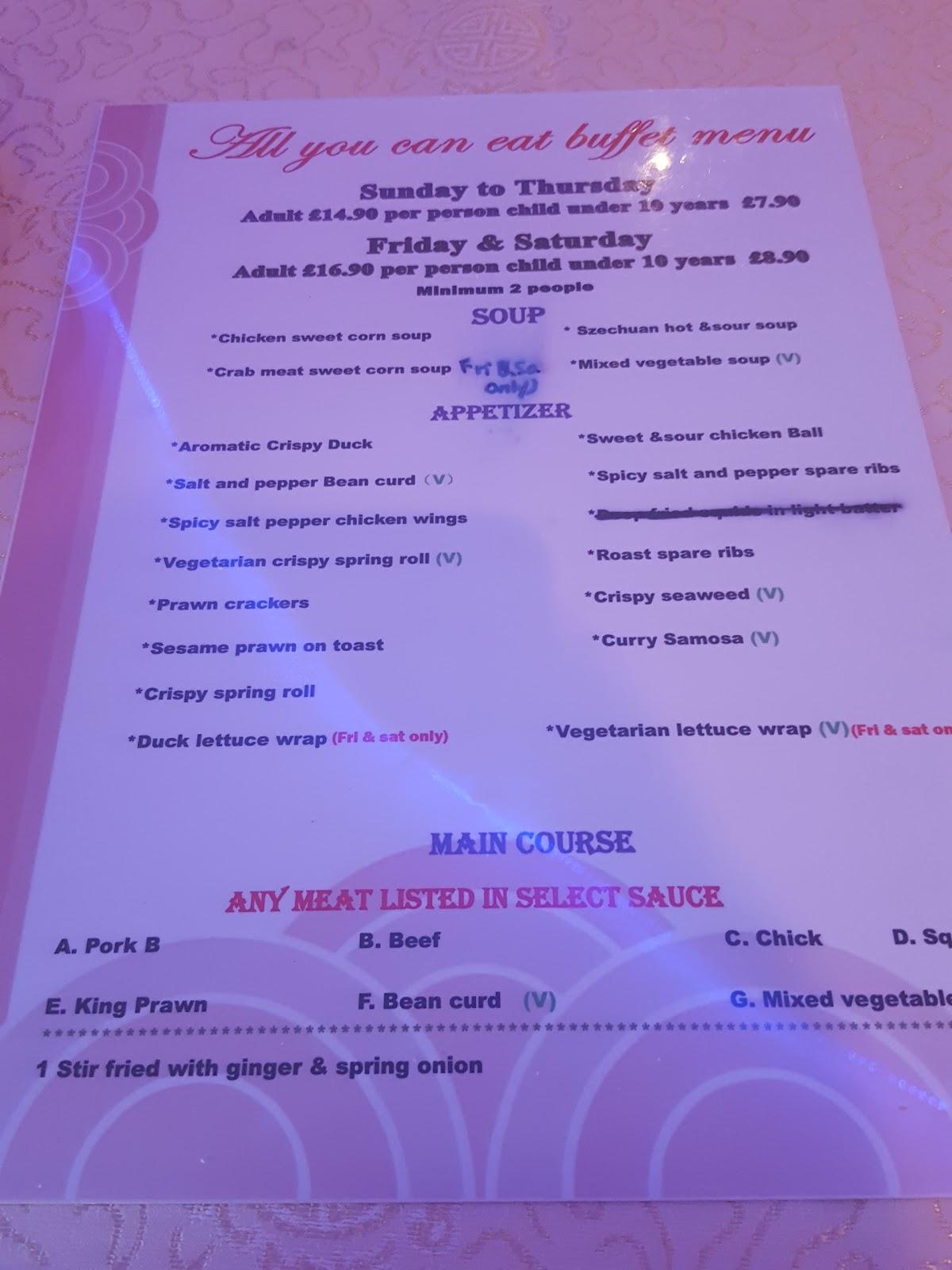 Menu at Wonderland restaurant, Leyland
