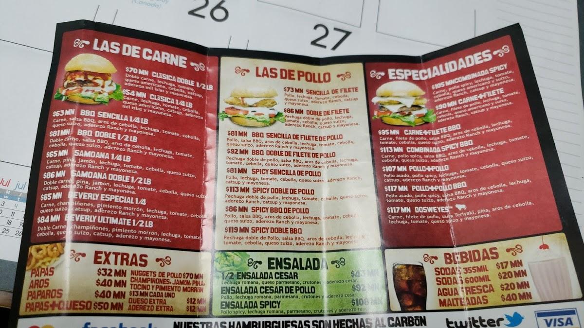 Menu at Beverly Burgers Otay Industrial restaurant, Tijuana