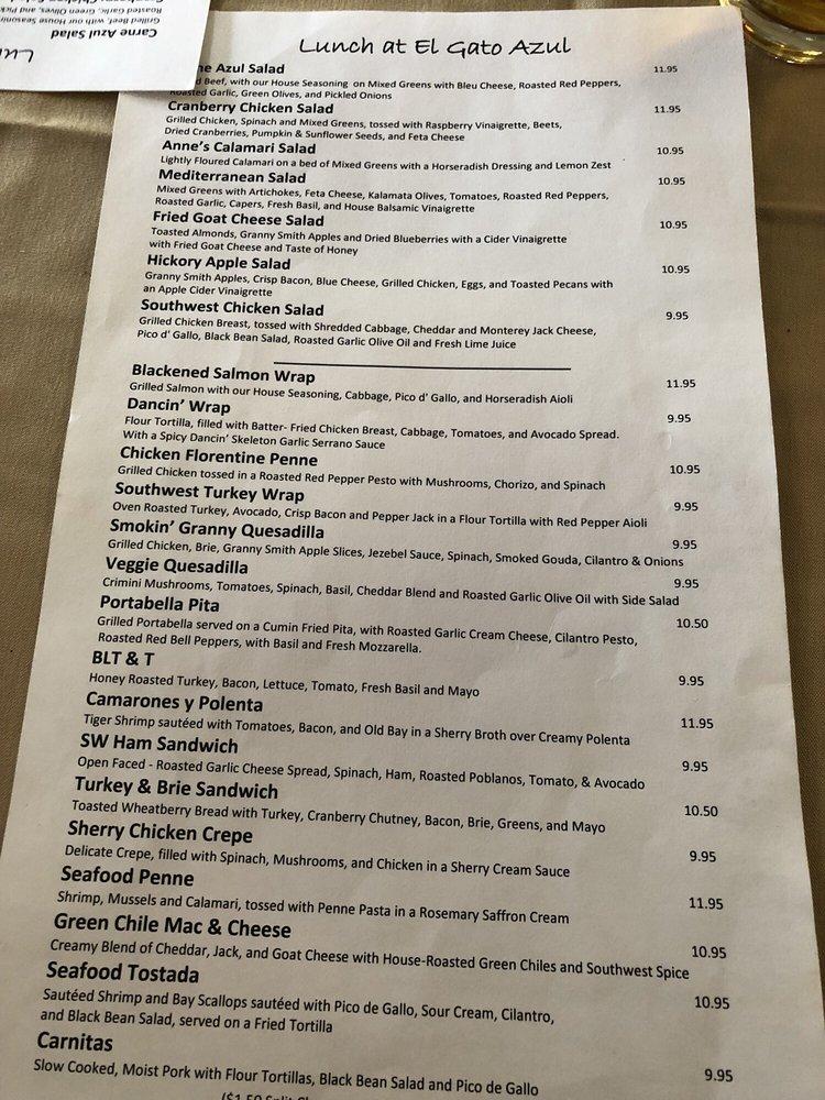Menu at El Gato Azul pub & bar, Prescott
