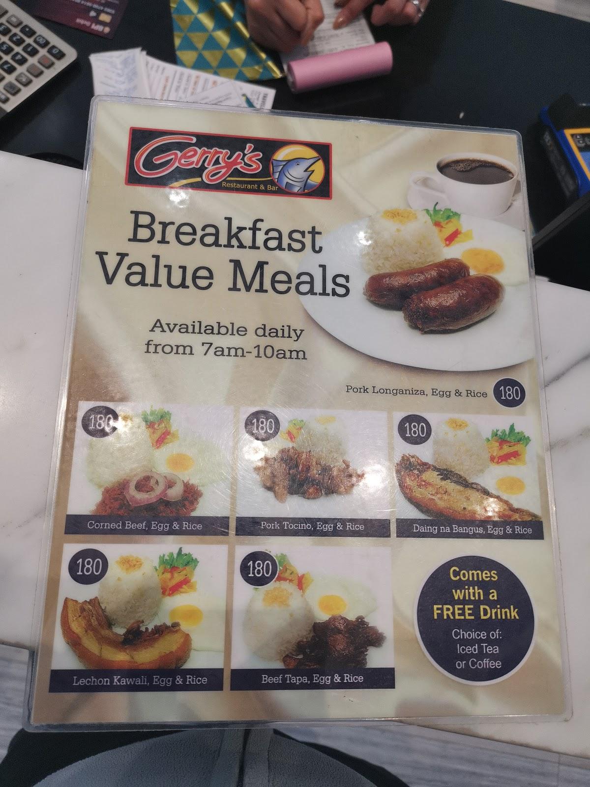Menu at Gerry's Restaurant and Bar, Baguio