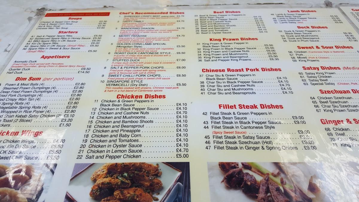 Menu at Golden China Chinese fast food, Manchester