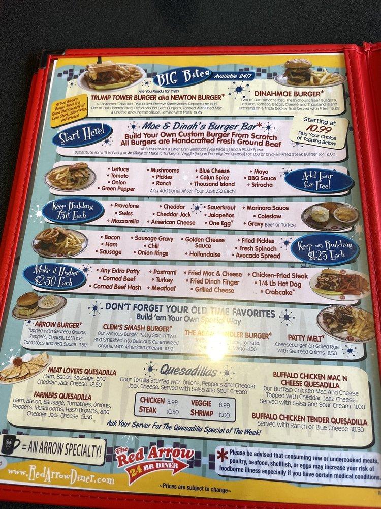 Menu at Red Arrow Diner restaurant, Nashua