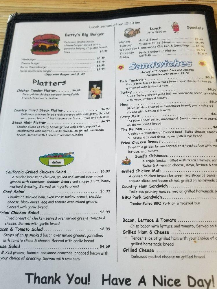 Menu at Sand's Pancake House cafe, Cape Girardeau, 602 Morgan Oak St