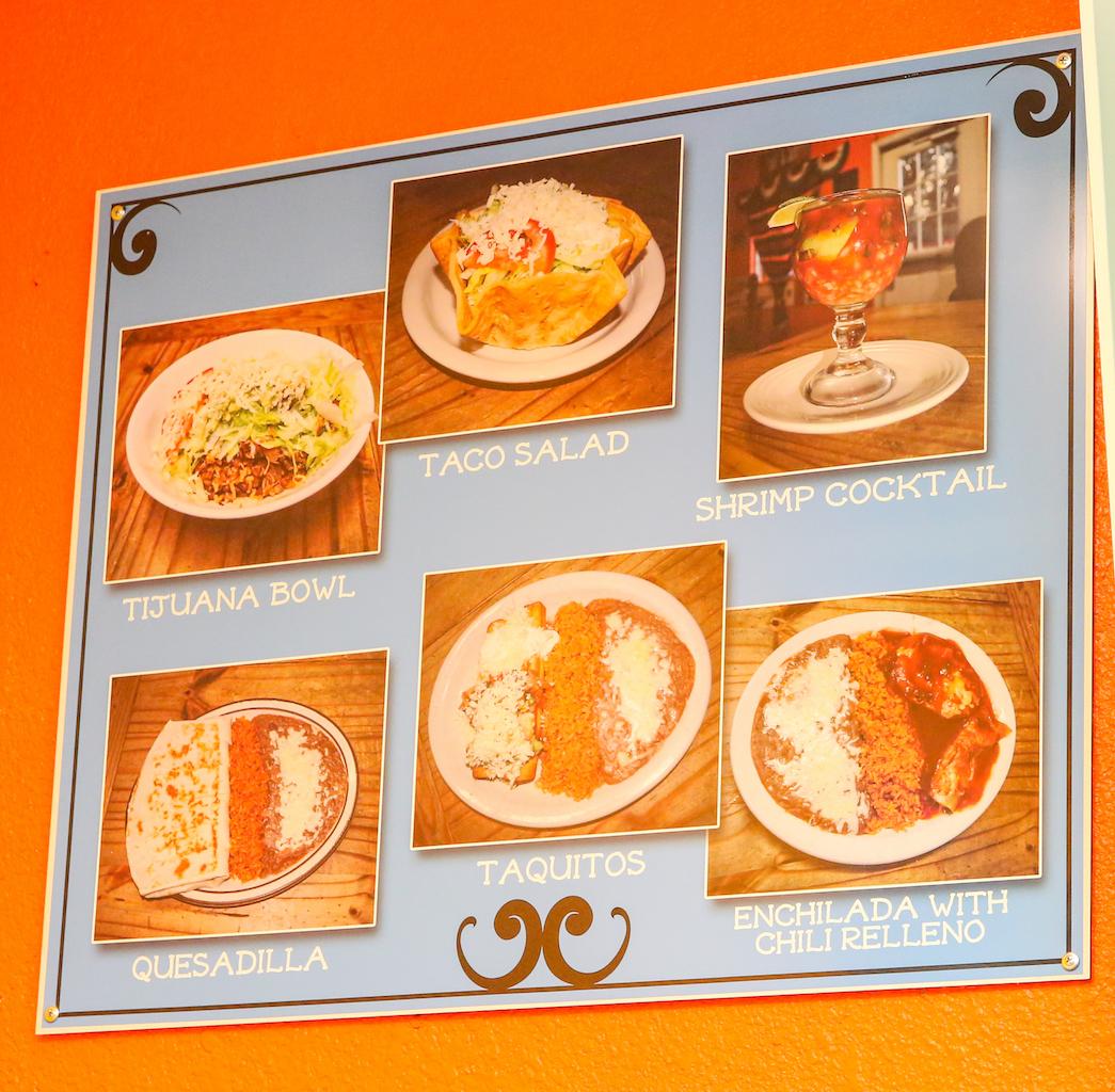 Menu at Tijuana Taqueria restaurant, Placerville