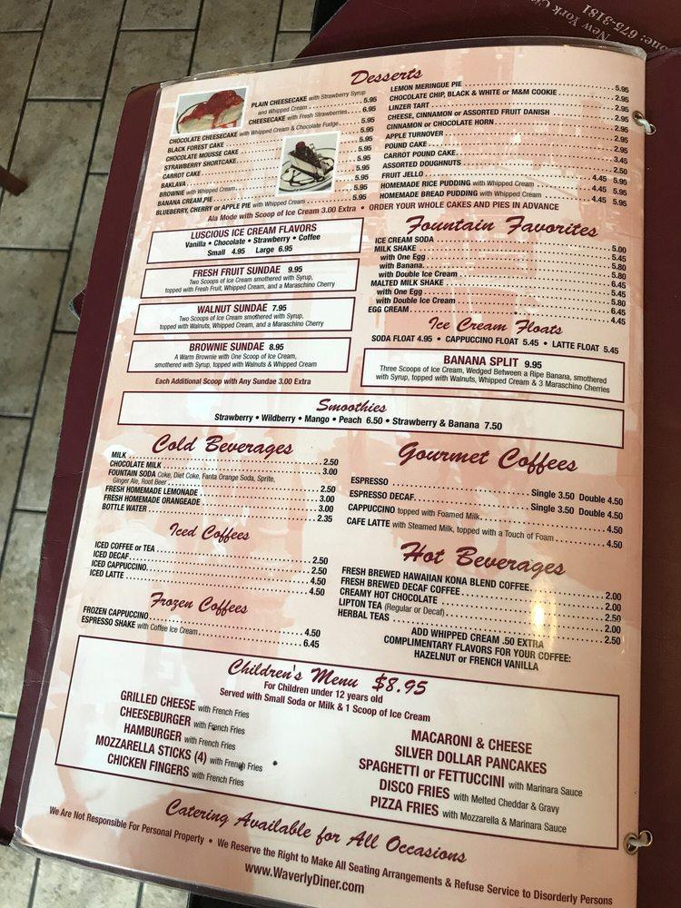 Menu at Waverly Diner restaurant, New York City
