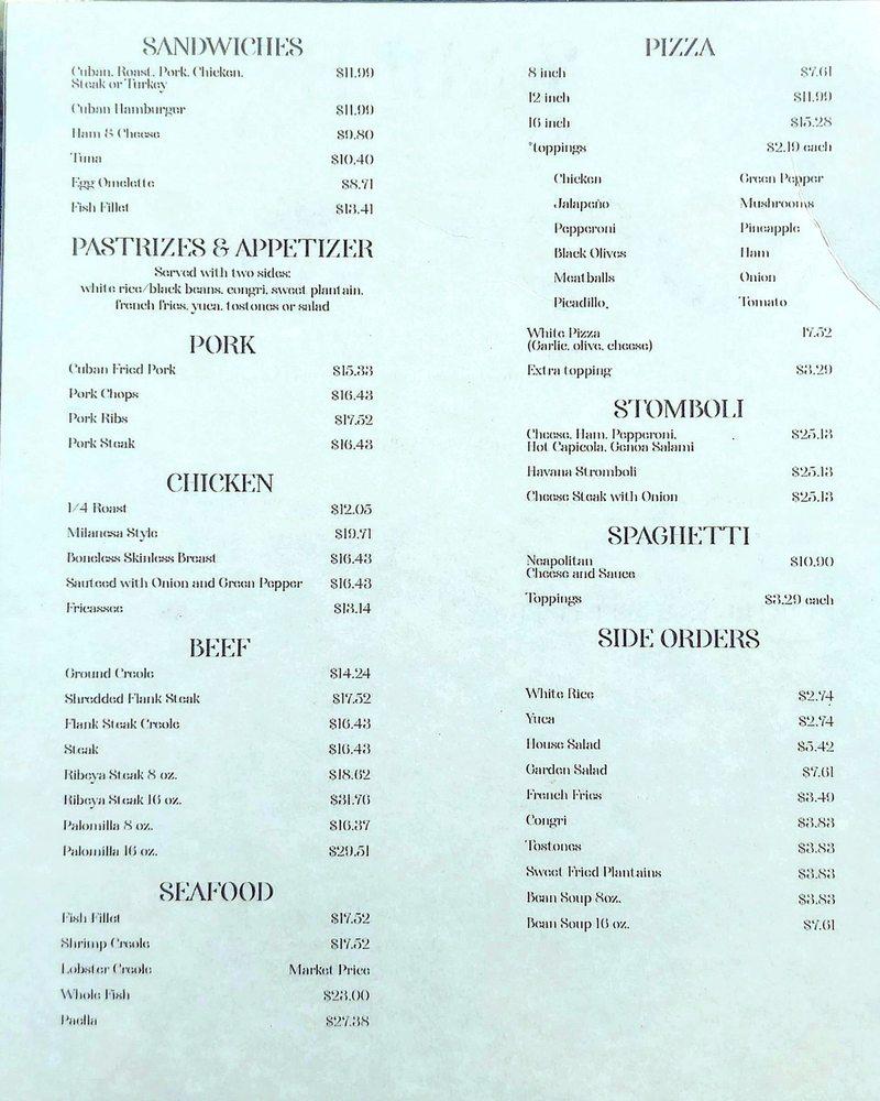Menu at 7 Mile Cuban Restaurant, Marathon