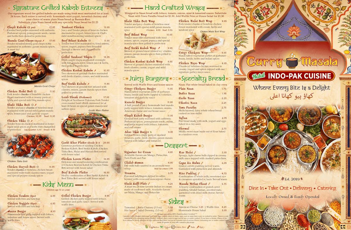 Menu at Curry Masala restaurant, Spring