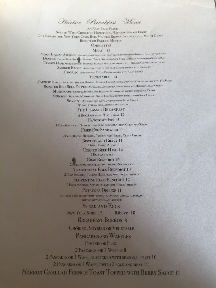 Menu at Harbor Breakfast restaurant, San Diego