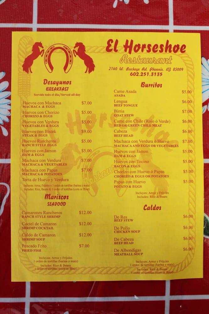 Carta de Horseshoe Restaurant, Phoenix