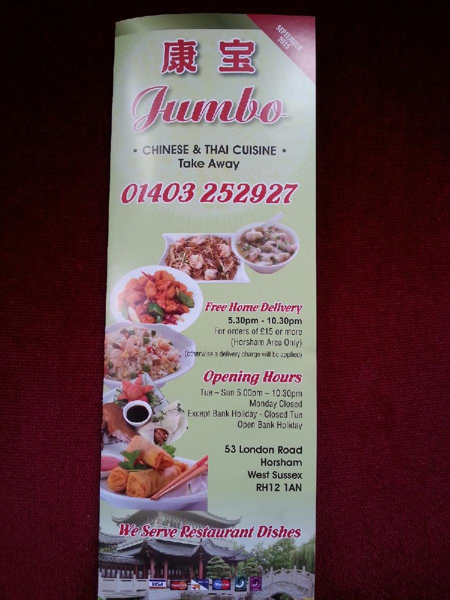 Jumbo Chinese & Thai Take Away in Horsham - Restaurant menu and reviews