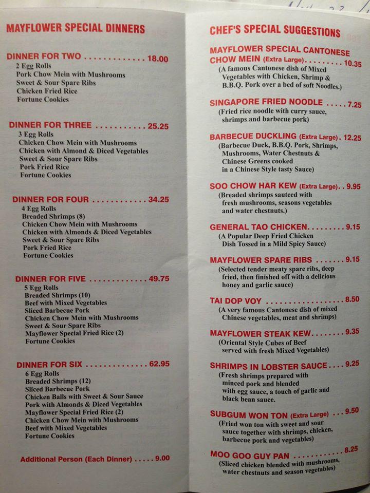 Menu at Mayflower Chinese Food restaurant, Toronto