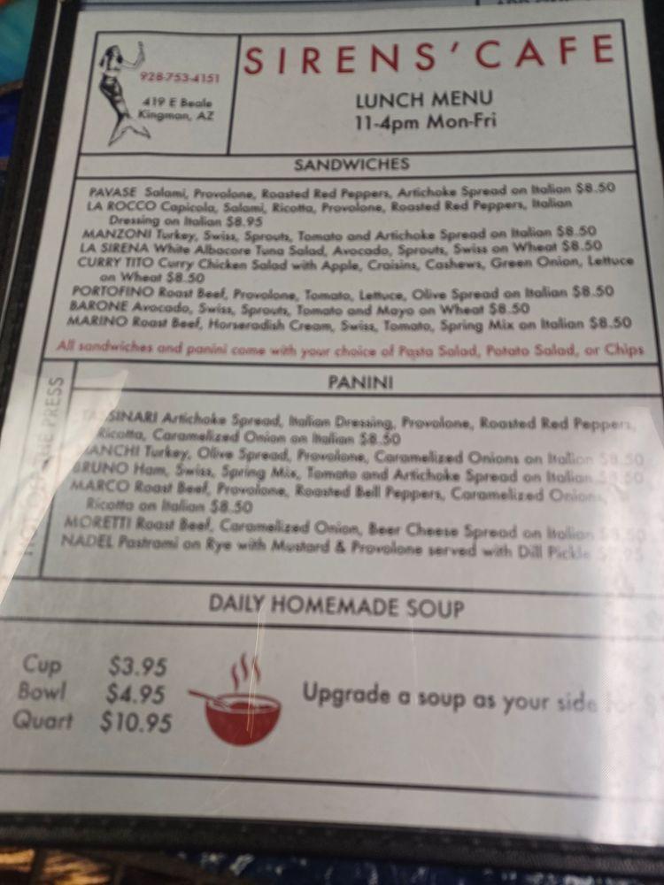Menu at Sirens Cafe & Custom Catering, Kingman