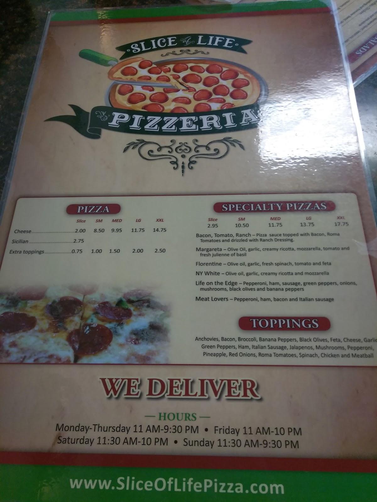 Menu at Slice of Life Pizzeria, New Port Richey, Little Rd
