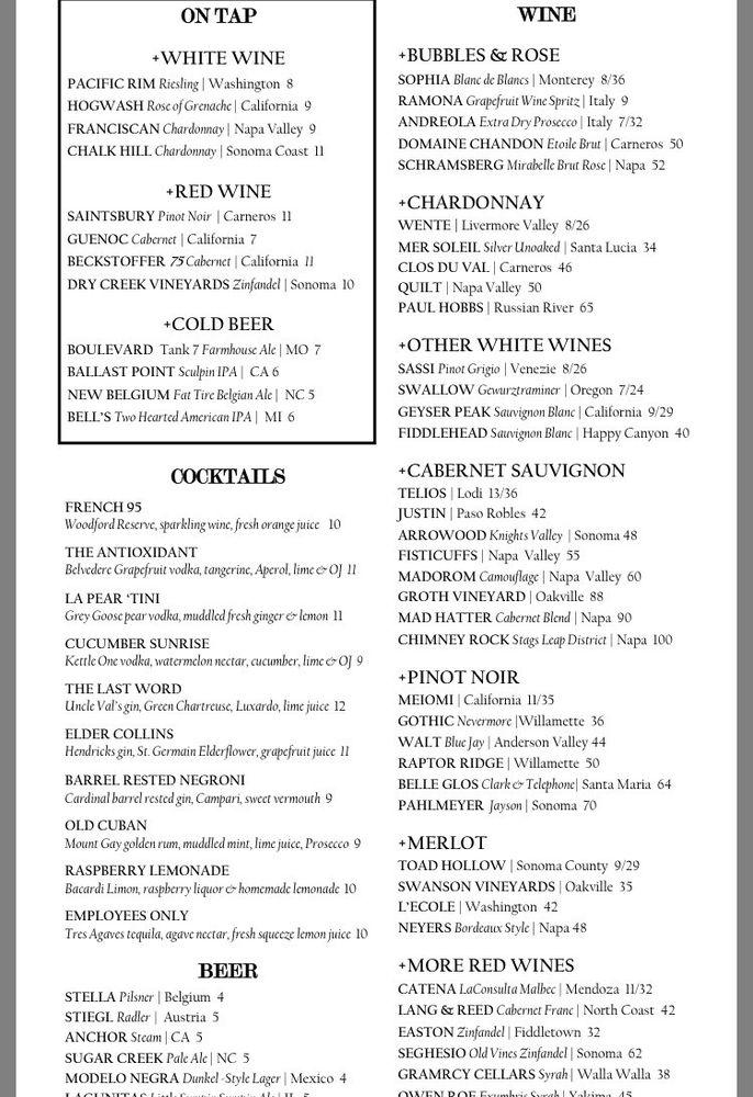 Menu at Table 31 restaurant, Mooresville