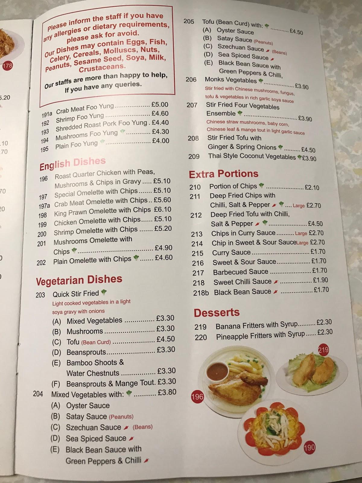Menu at Beijing fast food, Felixstowe