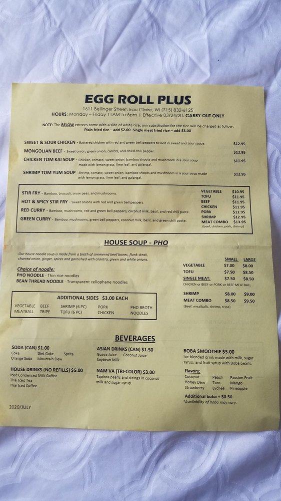 Menu at Egg Roll Plus restaurant, Eau Claire