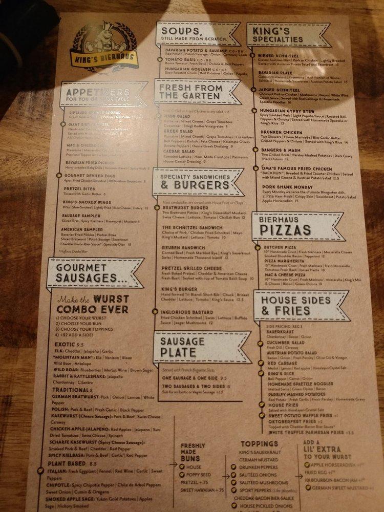 Menu at King’s BierHaus pub & bar, League City