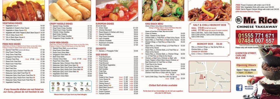 Menu at Mr Rice carluke fast food, Carluke