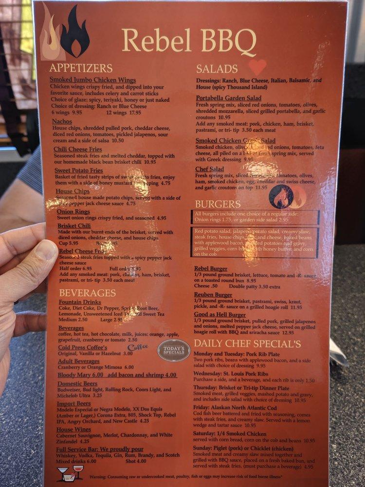 Menu at Rebel BBQ, Lake Havasu City
