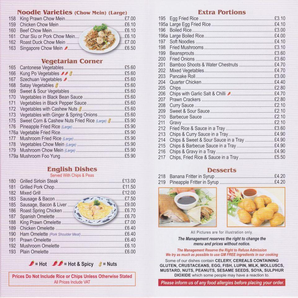 Menu at Win Wah House fast food, Bedworth
