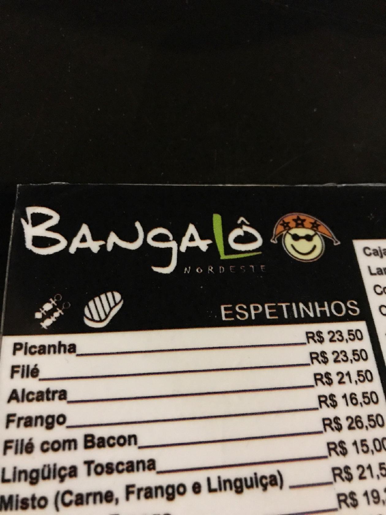 Menu at Bangalô Nordeste restaurant, São Luís, Dr. Jackson Kepler Lago
