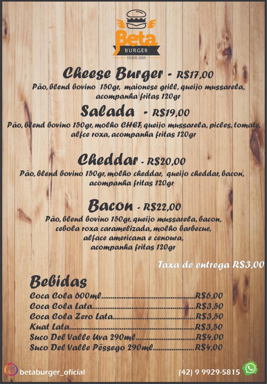 Menu at Beta Burger restaurant, Reserva