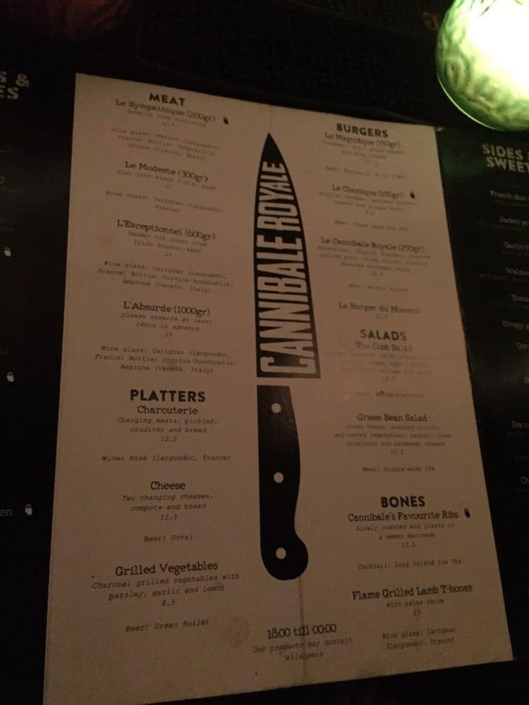 Menu at Cannibale Royale Handboogstraat, Amsterdam, Handboogstraat 17a