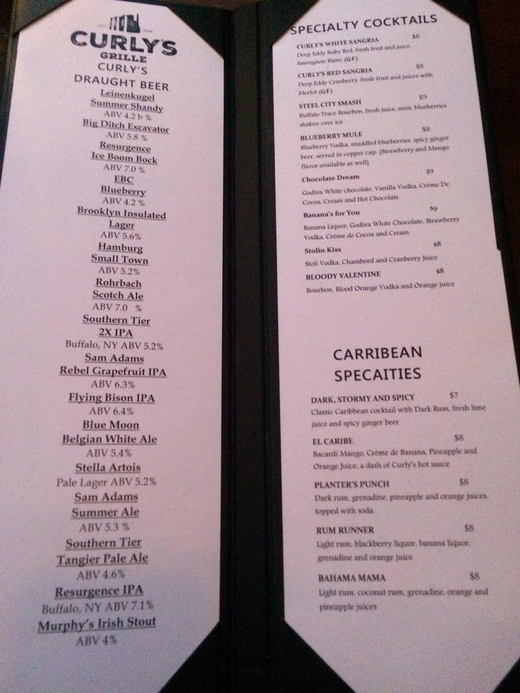 Menu at Curly's Grille restaurant, Lackawanna