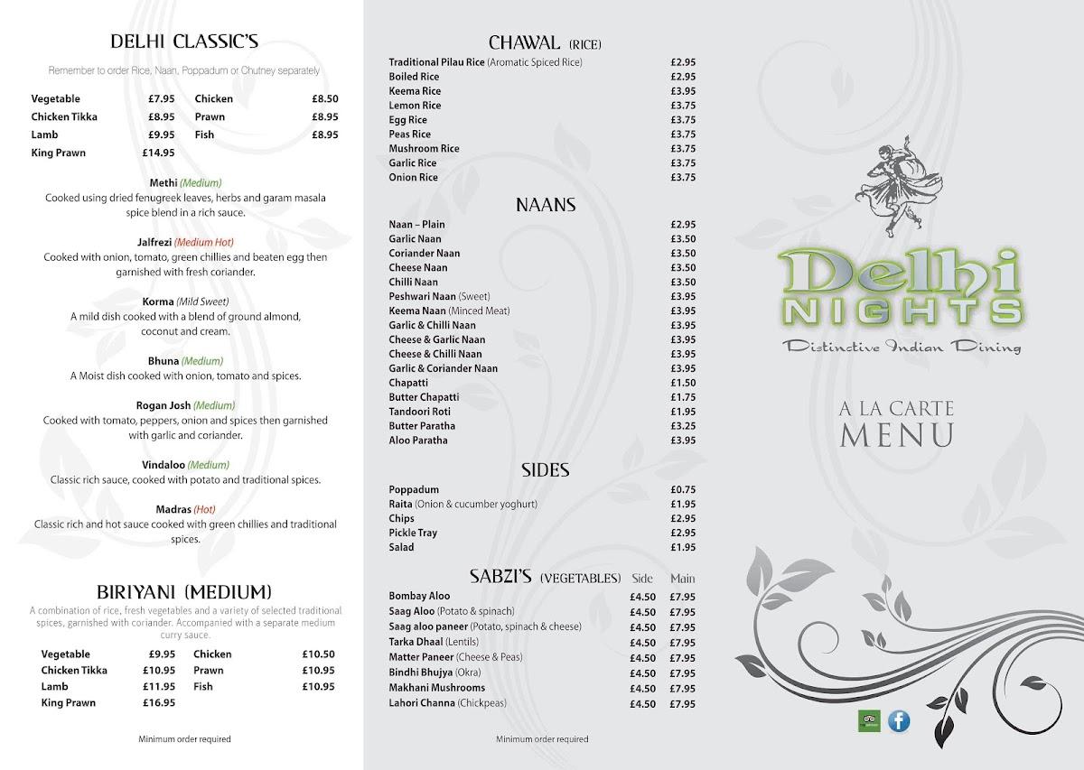 Menu at Delhi Nights restaurant, Alfreton