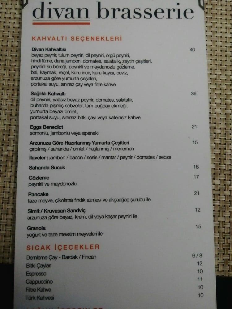 Menu at Divan Brasserie Kalamış, Istanbul, Münir Nurettin Selçuk Cd. No:15