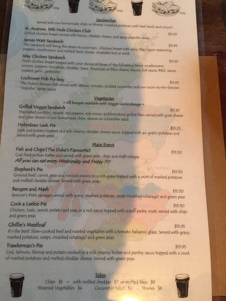 Menu at Duke Of Perth pub & bar, Chicago
