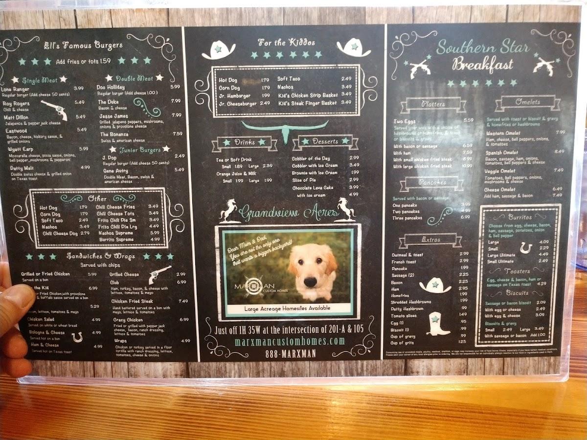 Menu at Ells Place restaurant, Cleburne