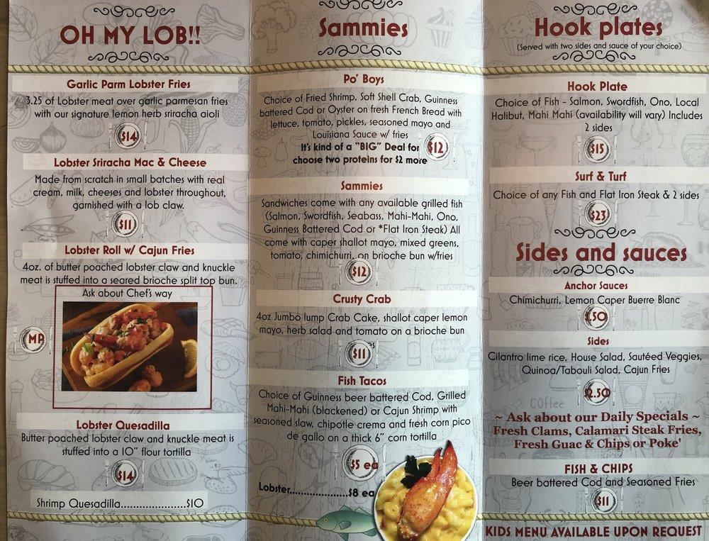 Menu at Hook & Anchor restaurant, Newport Beach