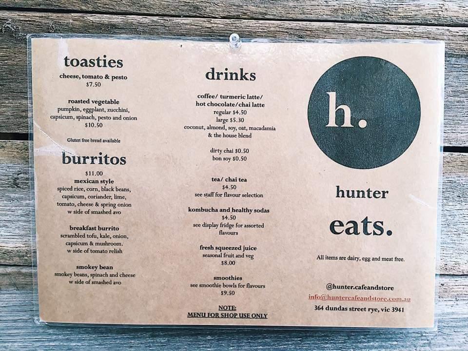 Menu at Hunter Cafe, Rye