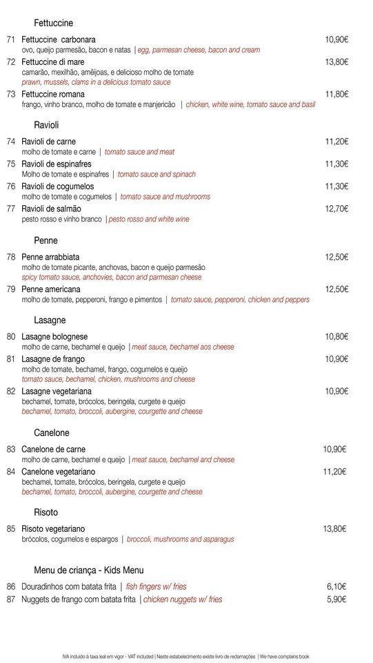 Menu at La Barca Restaurant, Albufeira