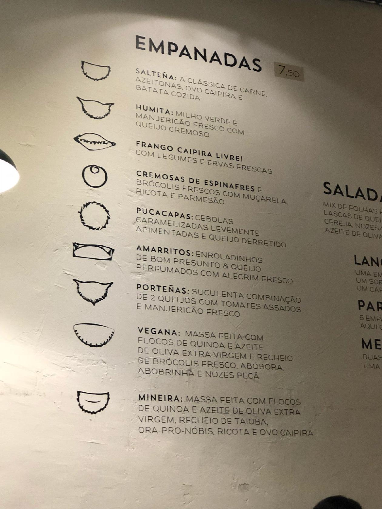Menu em La Guapa Empanadas café, São Paulo, R. Bandeira Paulista