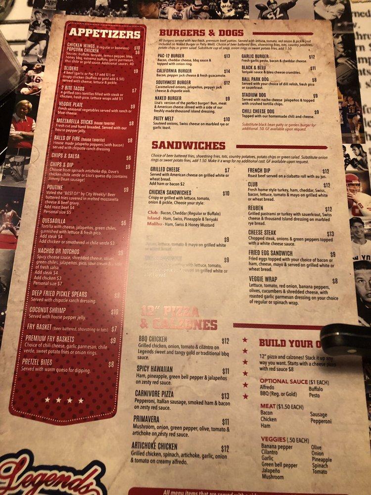Menu at Legends Pub & Grill Southtown, Sandy