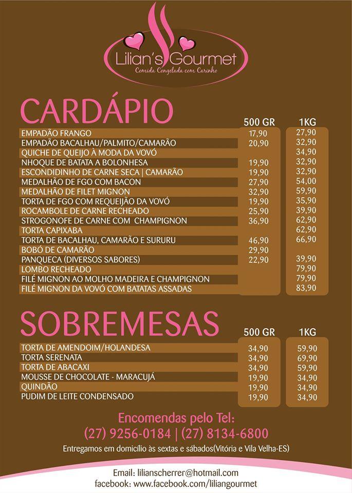 Menu at Lilian's Gourmet - Delícias Congeladas da Vovó Lilian, Vila Velha