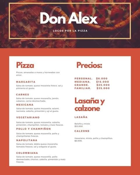 Menu at Pizzería & Fruit Don Alex, Ibagué