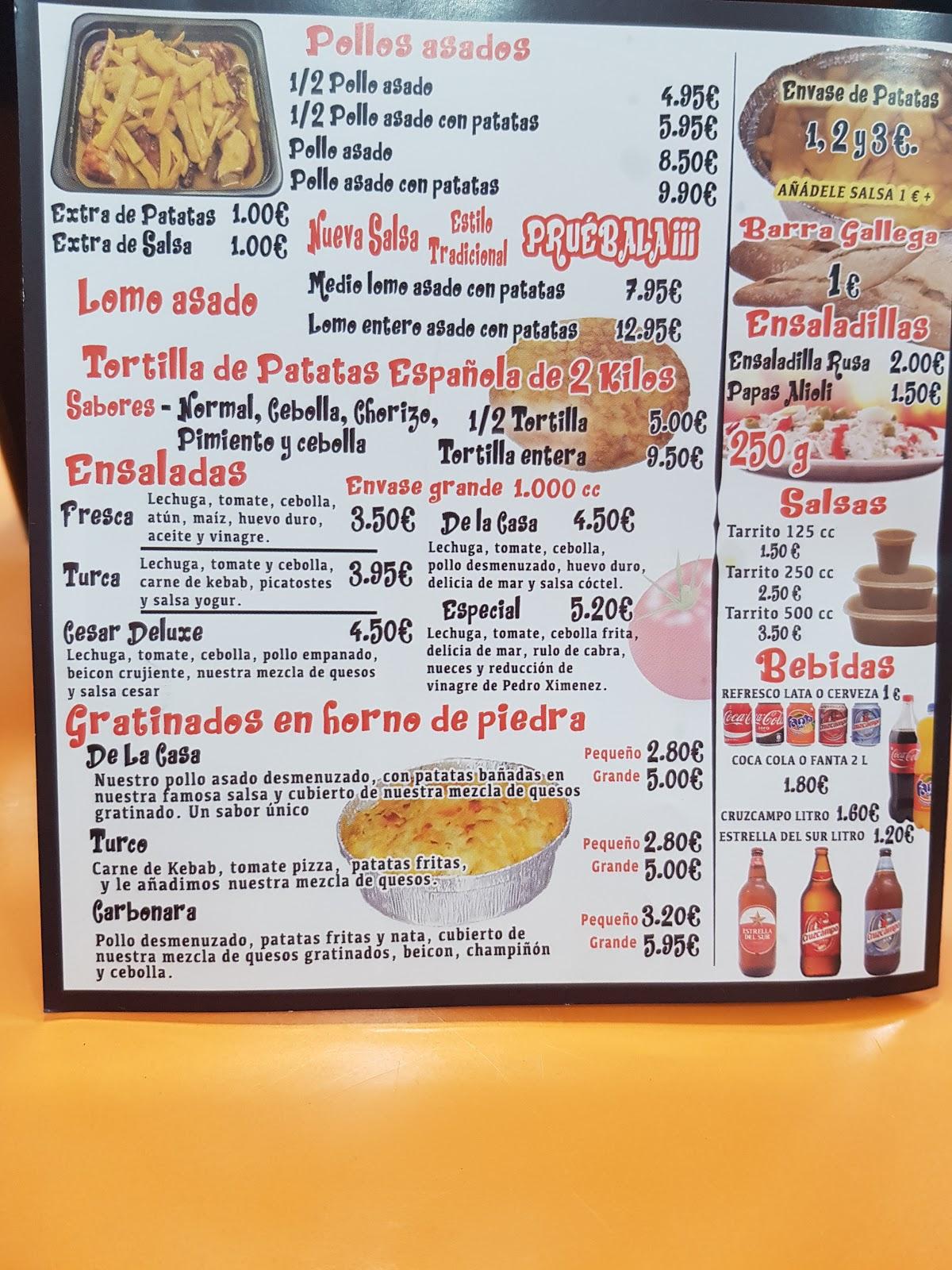 Carta del restaurante Pollos Pablo VI, Alcalá del Guadaíra, C. Escultor ...