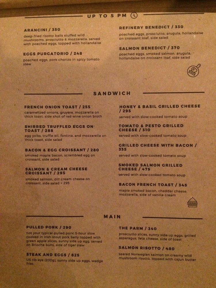 Menu at Refinery cafe, Makati, Joya Tower